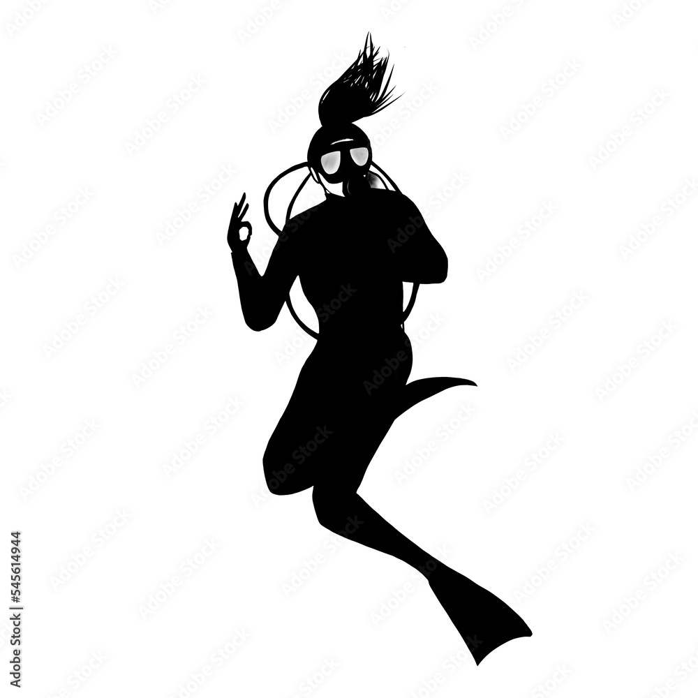 Woman diver with hand signal 'OK' Stock Illustration | Adobe Stock