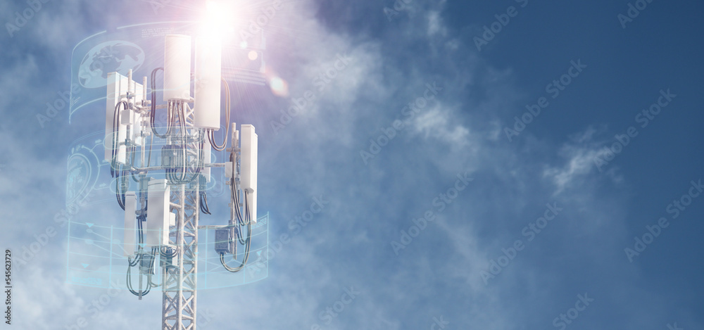 3D Rendering of mobile phone signal repeater station tower with ...