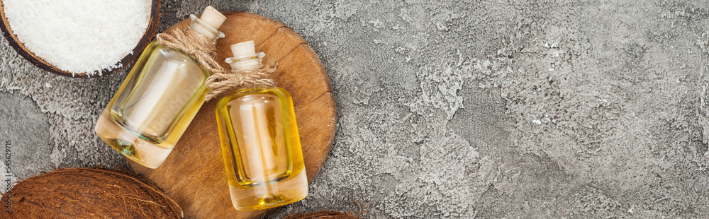 top view coconut oil bottles Stock Photo | Adobe Stock