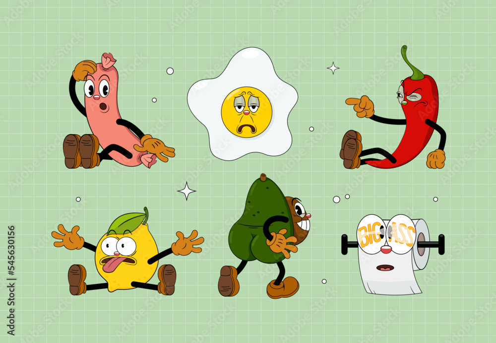 Set of comic characters in retro cartoon style. Cute comic gloved hands ...