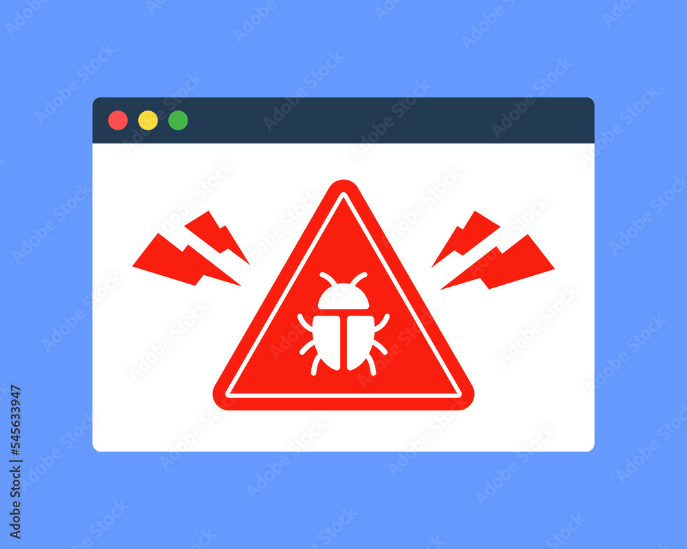 Web browser window with malware warning icon. Symbol of dangerous ...