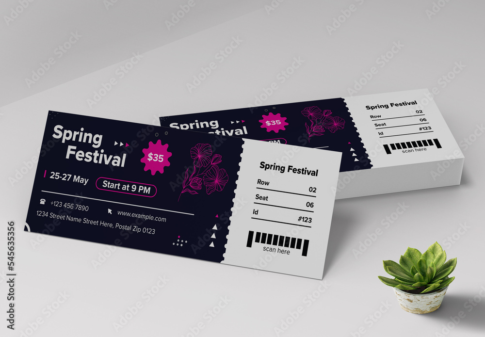 Spring Festival Event Ticket Stock Template | Adobe Stock