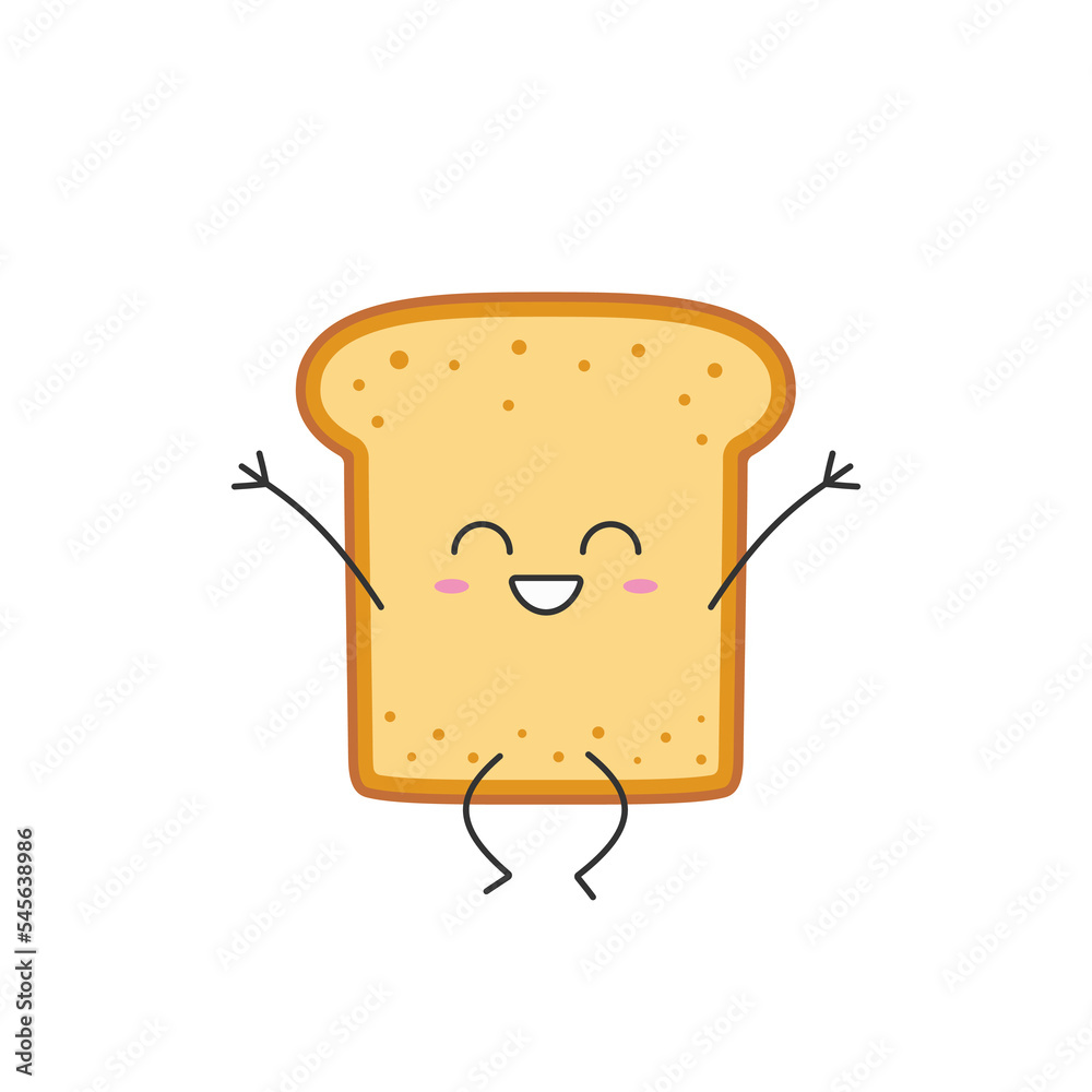 Toast cute character cartoon greet jump smile face cheerful kawaii joy ...