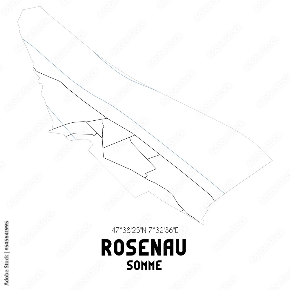 ROSENAU Somme. Minimalistic street map with black and white lines ...