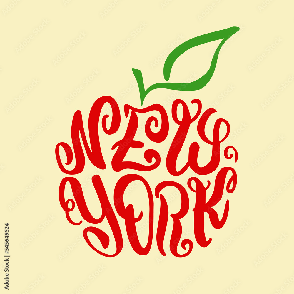 Red Apple New York Calligram. Hand Draw Lettering. Typography Words New ...