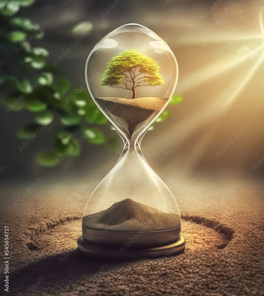 hourglass with tree in top part and sand on the bottom - depicting ...