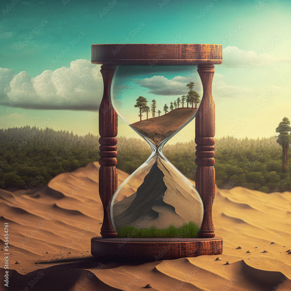 hourglass with forest in top part and sand on the bottom - depicting ...