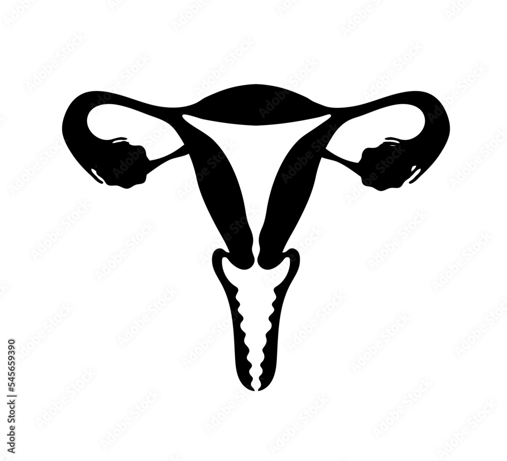 Black silhouette of female uterus, flat vector illustration, female ...