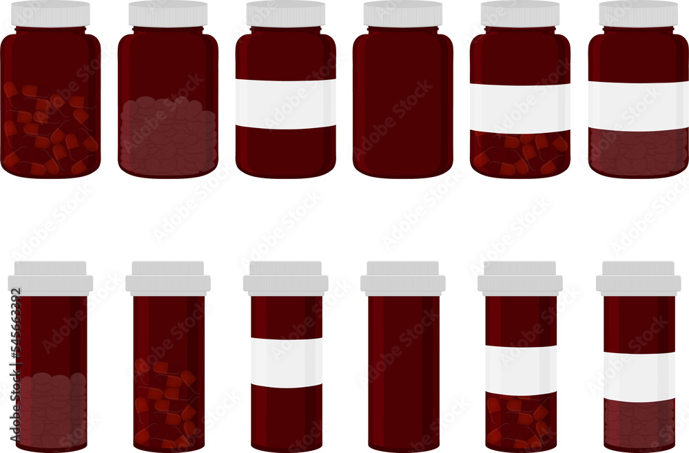 big set different types of pills inside close jar Stock Illustration ...