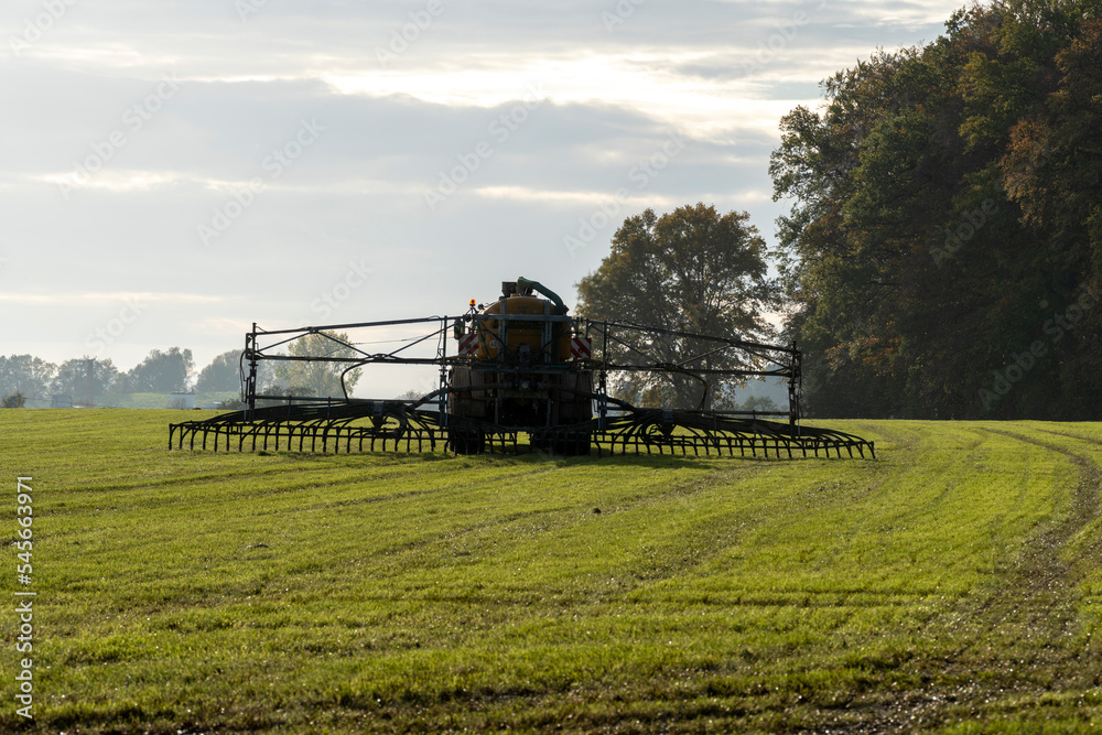 Injection of liquid manure with an liquid manure spreader Stock Photo ...
