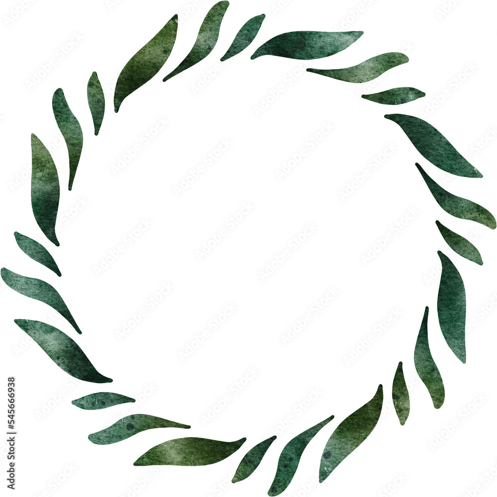 Round watercolor frame with leaves. Green watercolor wreath. Floral ...