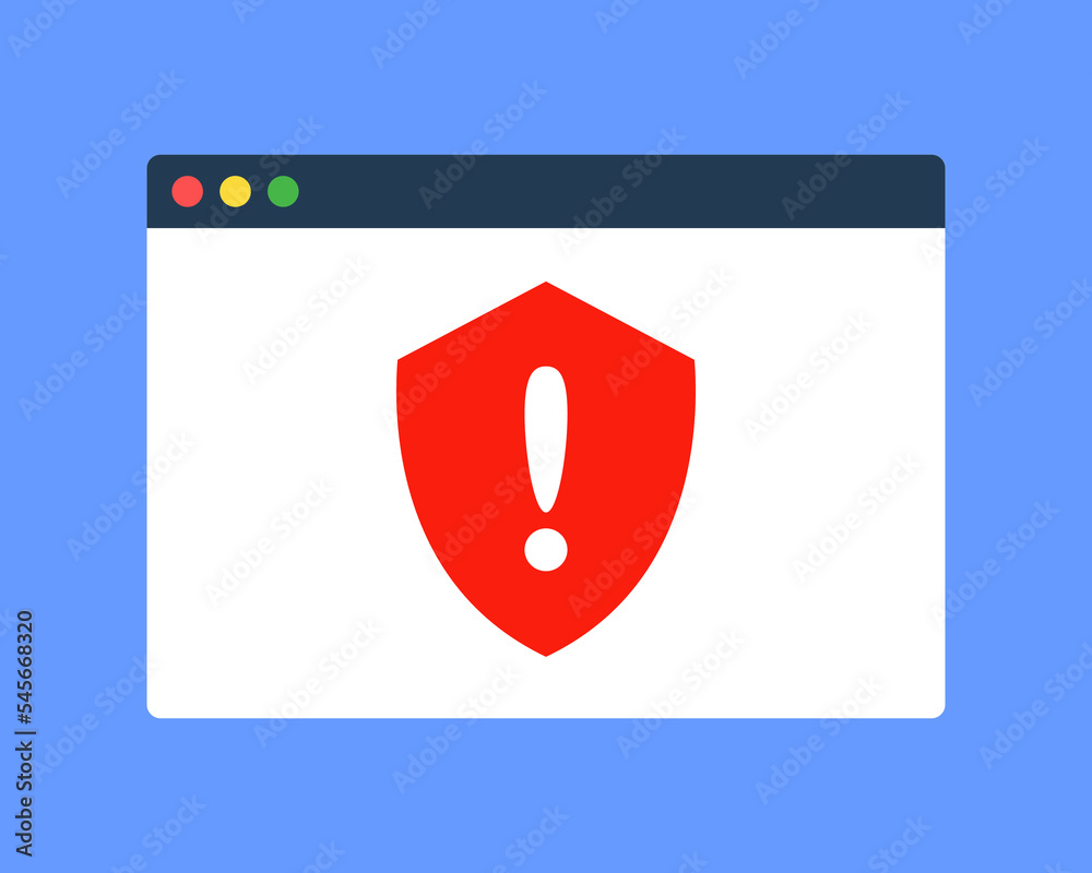 Web browser window with red shield icon. Symbol of dangerous website ...