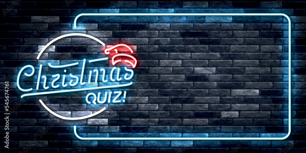 Vector realistic isolated neon sign of Christmas Quiz frame logo on the ...
