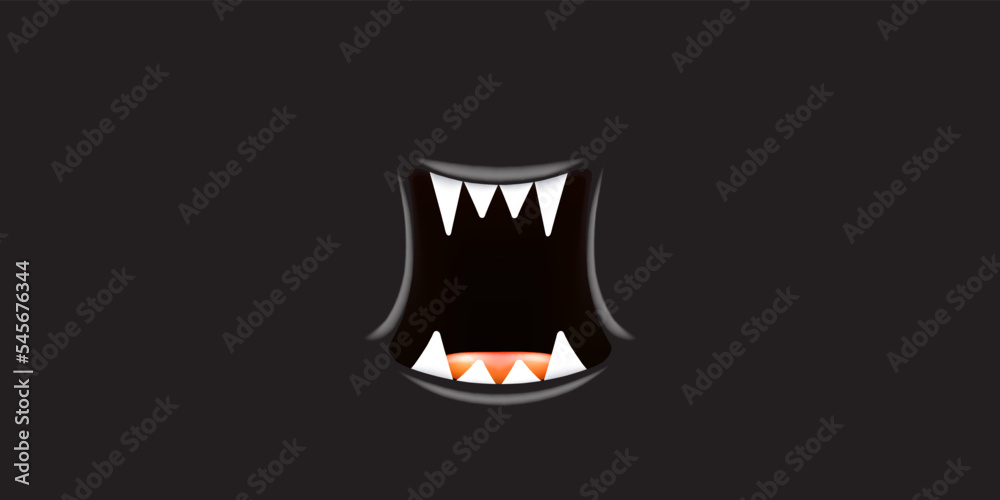 Vector Cartoon wide open monster mouth with fangs isolated on black ...