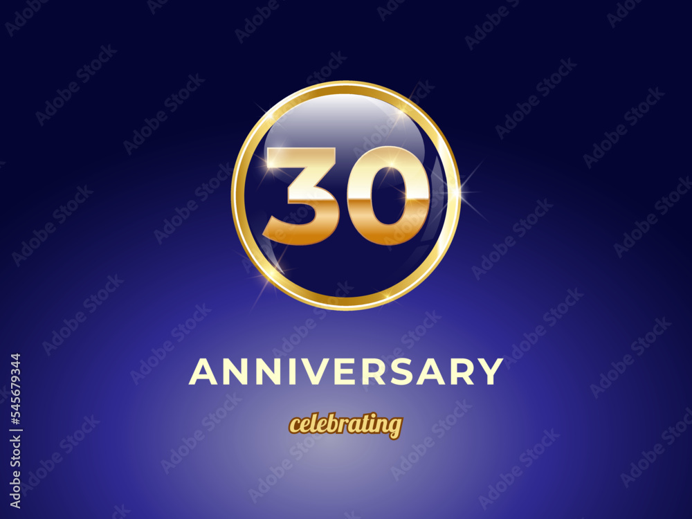 Vector graphic of 30 years golden anniversary logo with round blue ...
