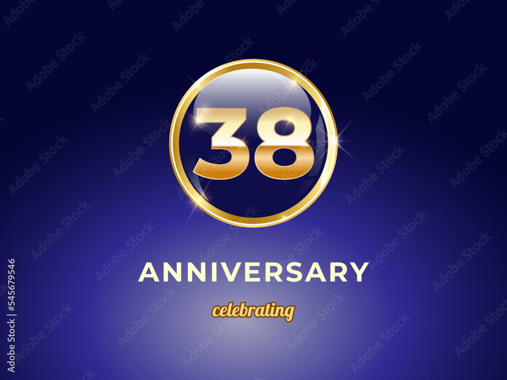 Vector graphic of 38 years golden anniversary logo with round blue ...