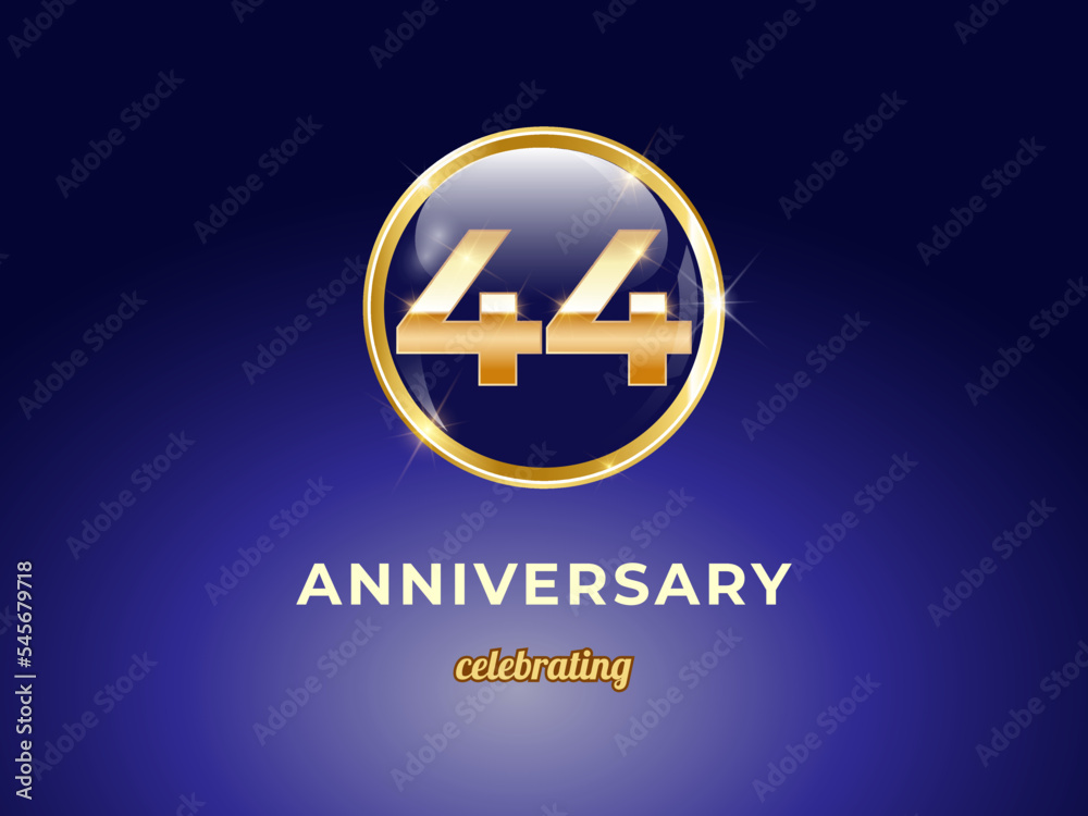 Vector graphic of 44 years golden anniversary logo with round blue ...