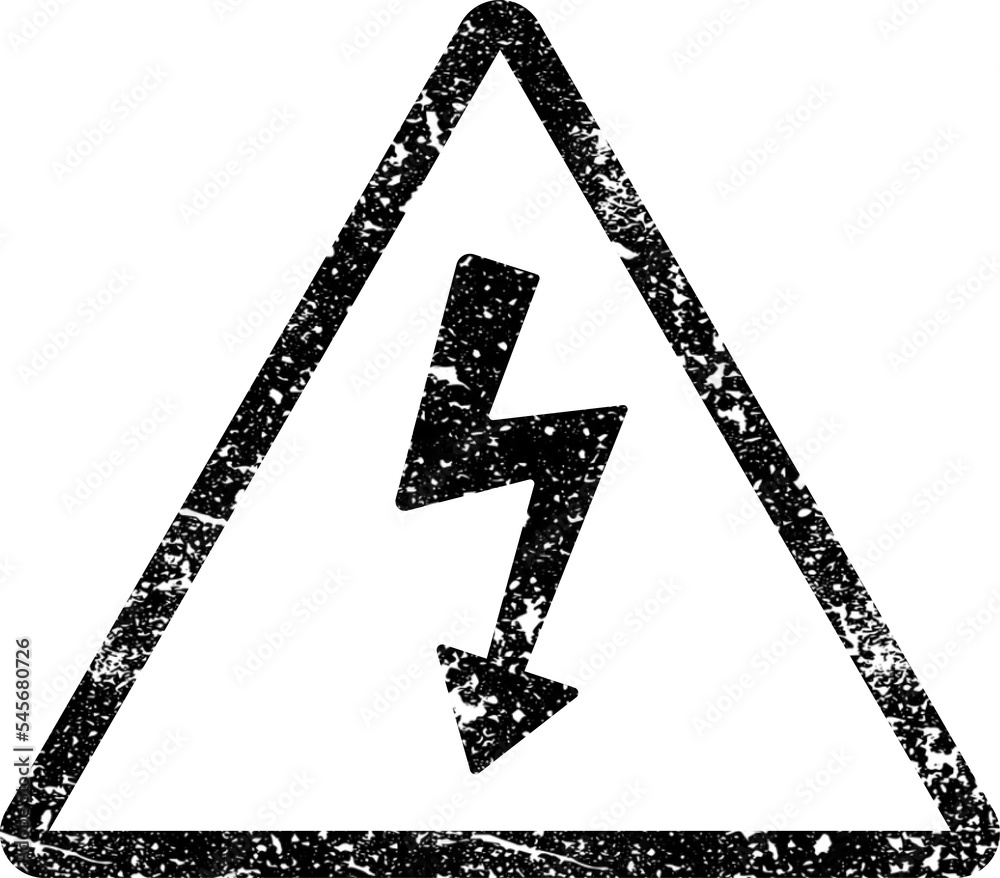 Grunge old wear High voltage lightning triangle safety sign, black ...