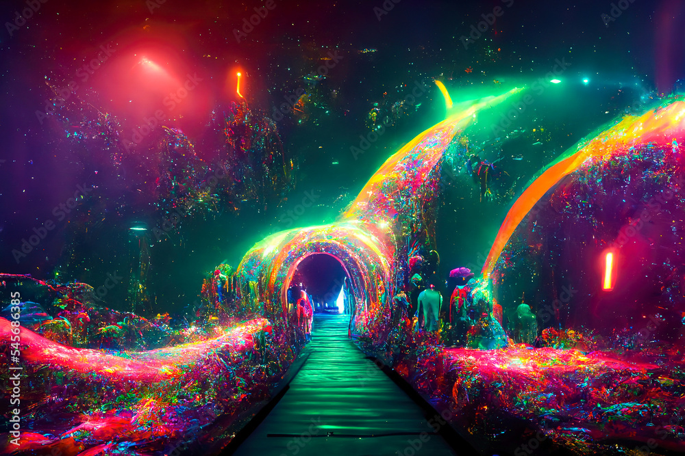 Spectacular surreal reality concept of cosmic space portal with pathway ...