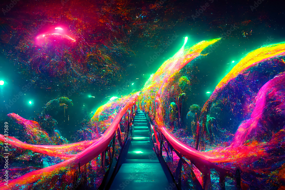 Spectacular surreal reality concept of cosmic space portal with pathway ...