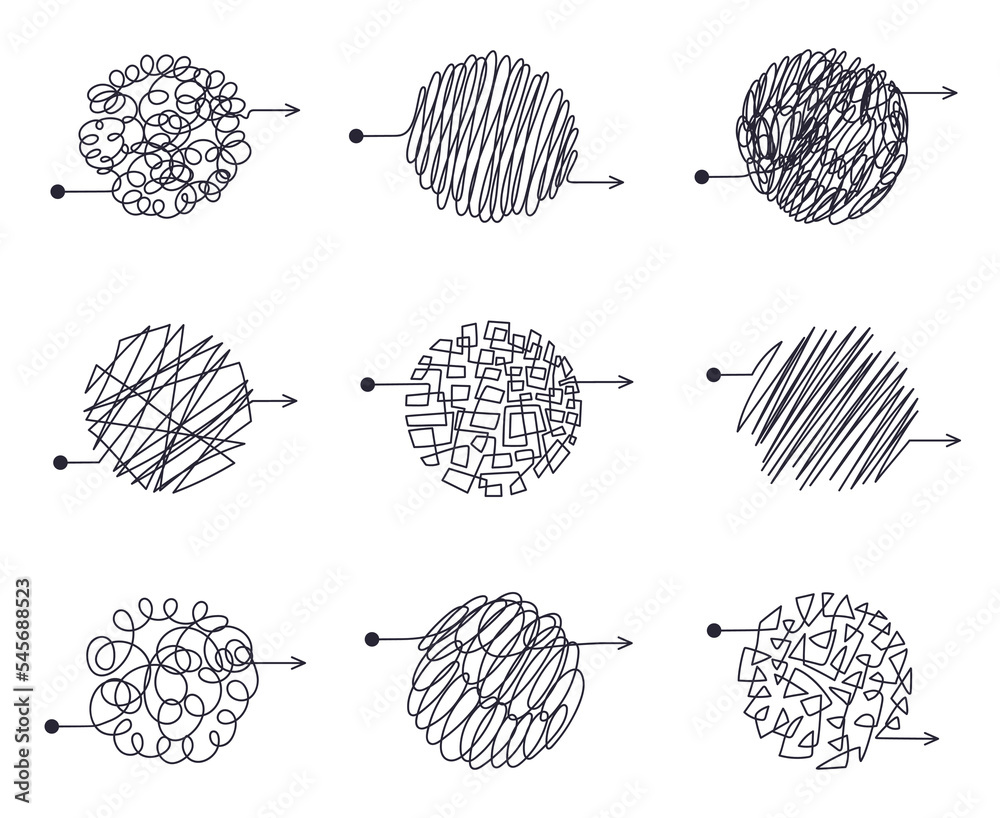 Chaotic mindset scribbles, doodle maze lines. Confused mind freehand ... Chaotic mindset scribbles, doodle maze lines. Confused mind freehand ...