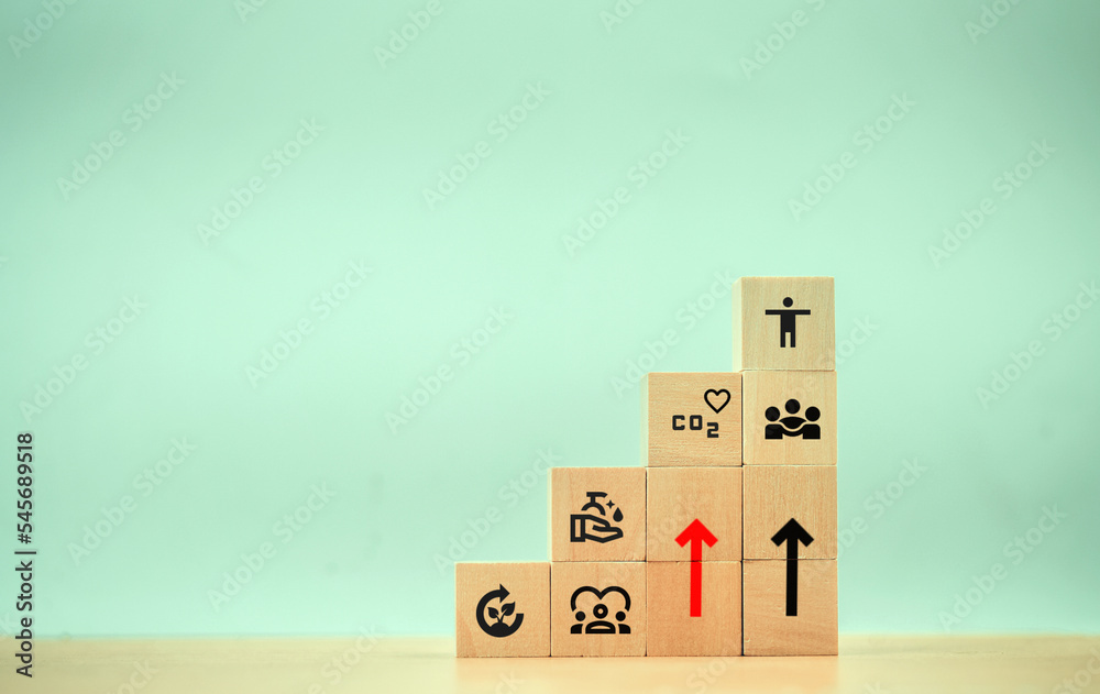 businessman on a wooden cube Carbon Dioxide Concept Carbon and oxygen ...