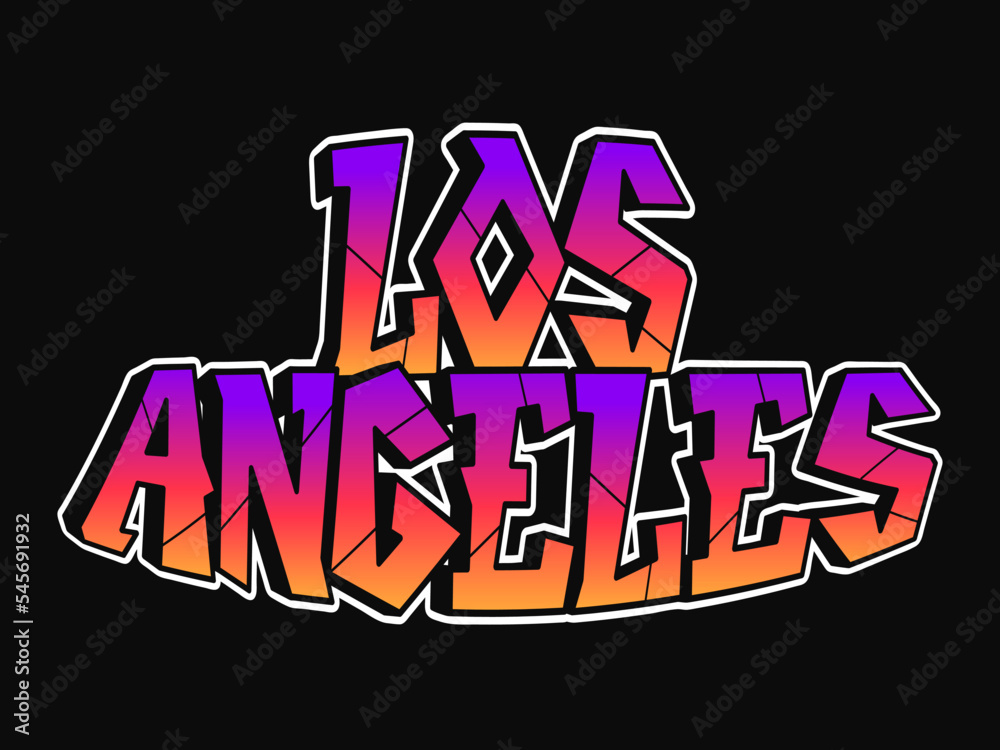 Los Angeles word graffiti style letters. Vector hand drawn doodle ...
