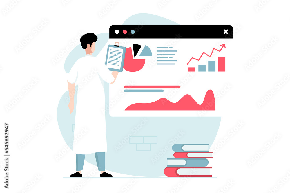 Data science concept with people scene in flat design. Man scientist ...