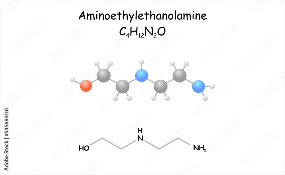 Stylized molecule model/structural formula of aminoethylethanolamine. Stock Vector | Adobe Stock
