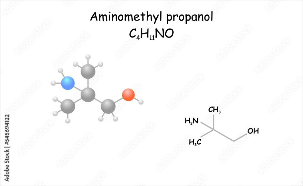 Stylized molecule model/structural formula of aminomethyl propanol. Stock Vector | Adobe Stock