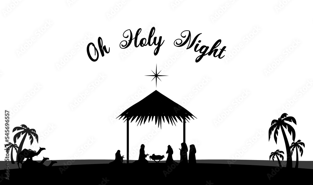 Oh Holy Night, Christmas Nativity of Jesus illustration design for ...