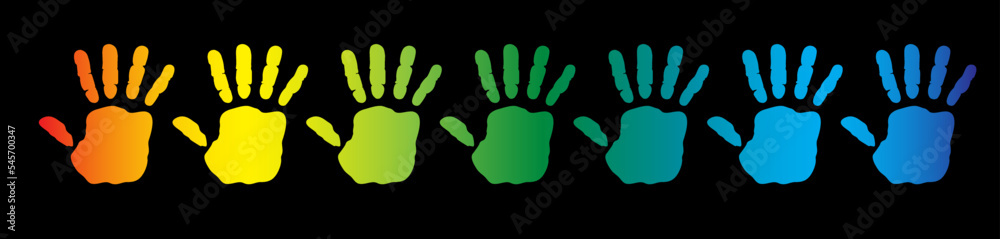 Hand rainbow print Child color handprint stamp Kids hands drawing child ...