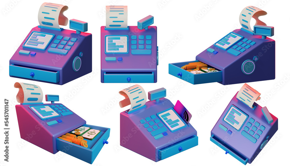 Cash registers. Retail equipment isolated on white. Set of cash ...