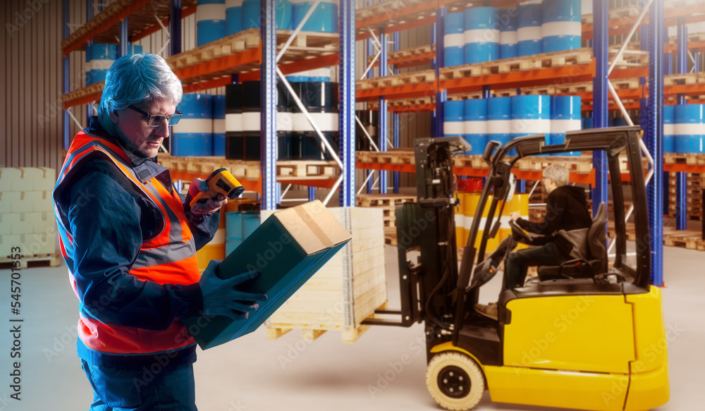 Man with scanner in warehouse. Customs clearance. Guy works as customs ...