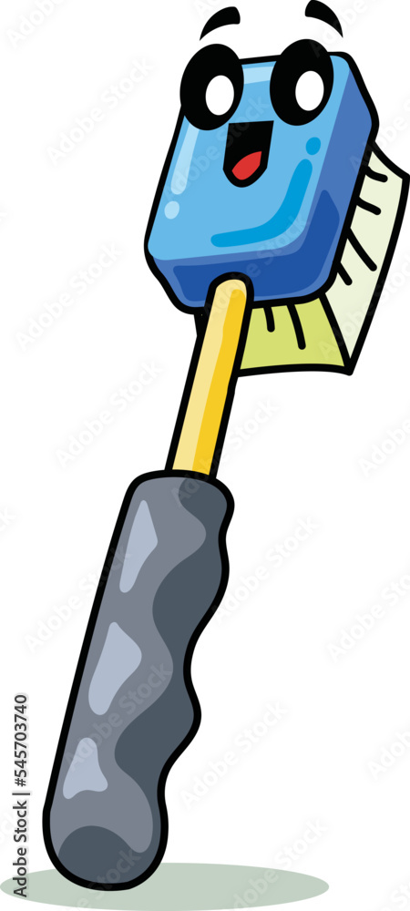 Cute cartoon toothbrush with a cheering expression and shiny round eyes ...