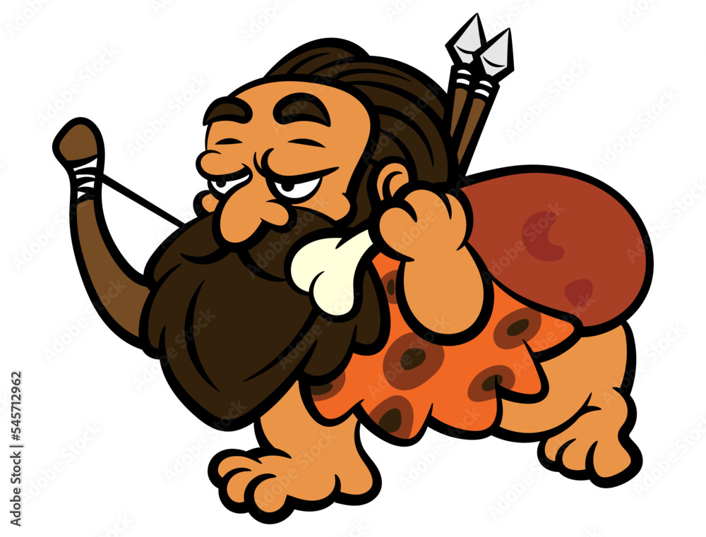 Cartoon illustration of dreadlock Caveman with bearded face, wearing ...