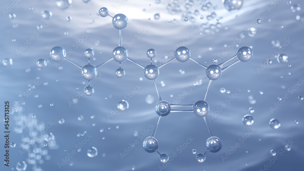 vitamin c, molecular structure from atoms and molecules, close-up 3d ...