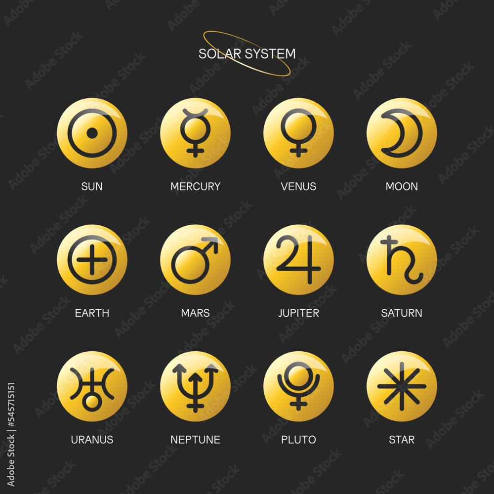 Solar system zodiac horoscope astrological thin line label linear ...
