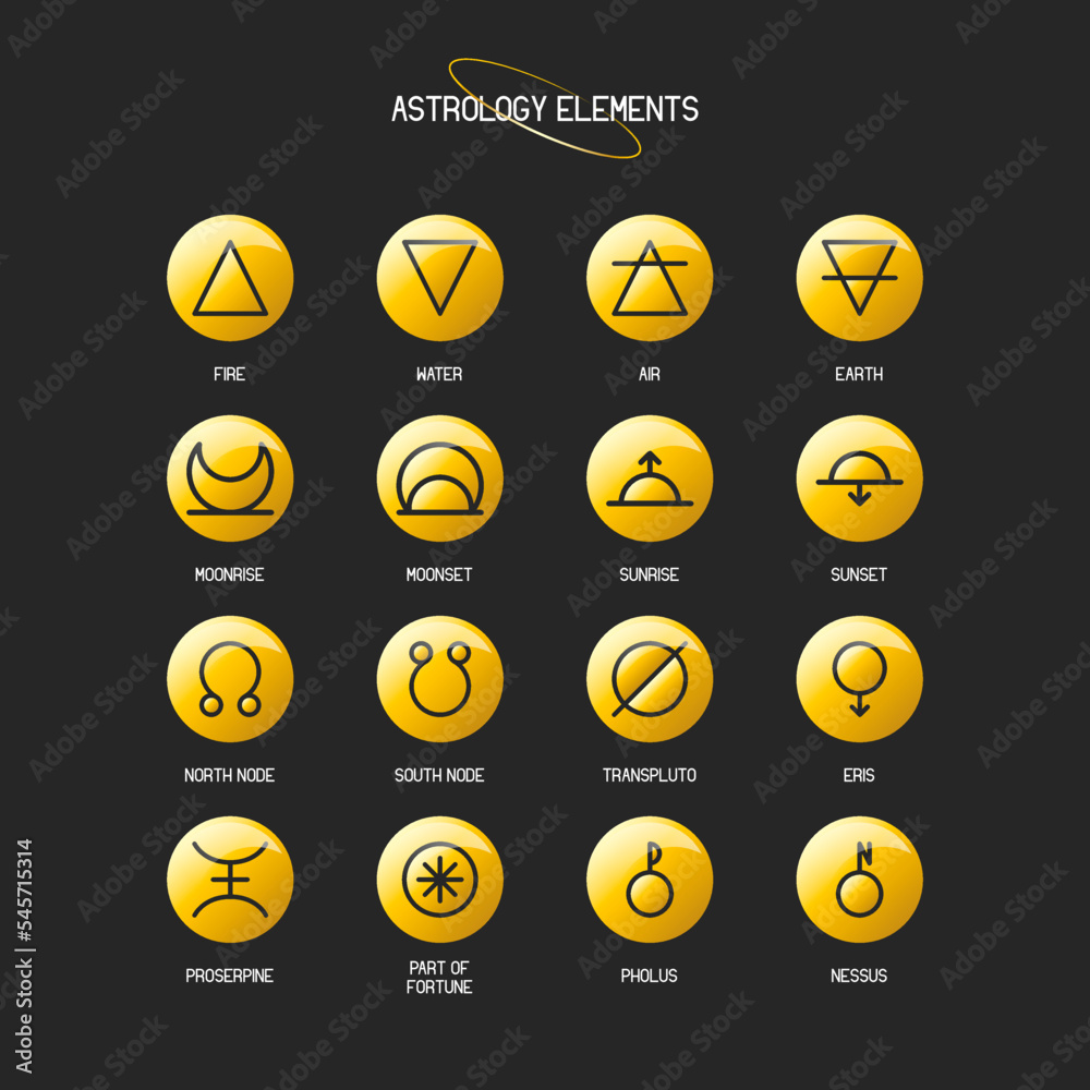 ASTROLOGY ELEMENTS zodiac horoscope thin line label linear design ...