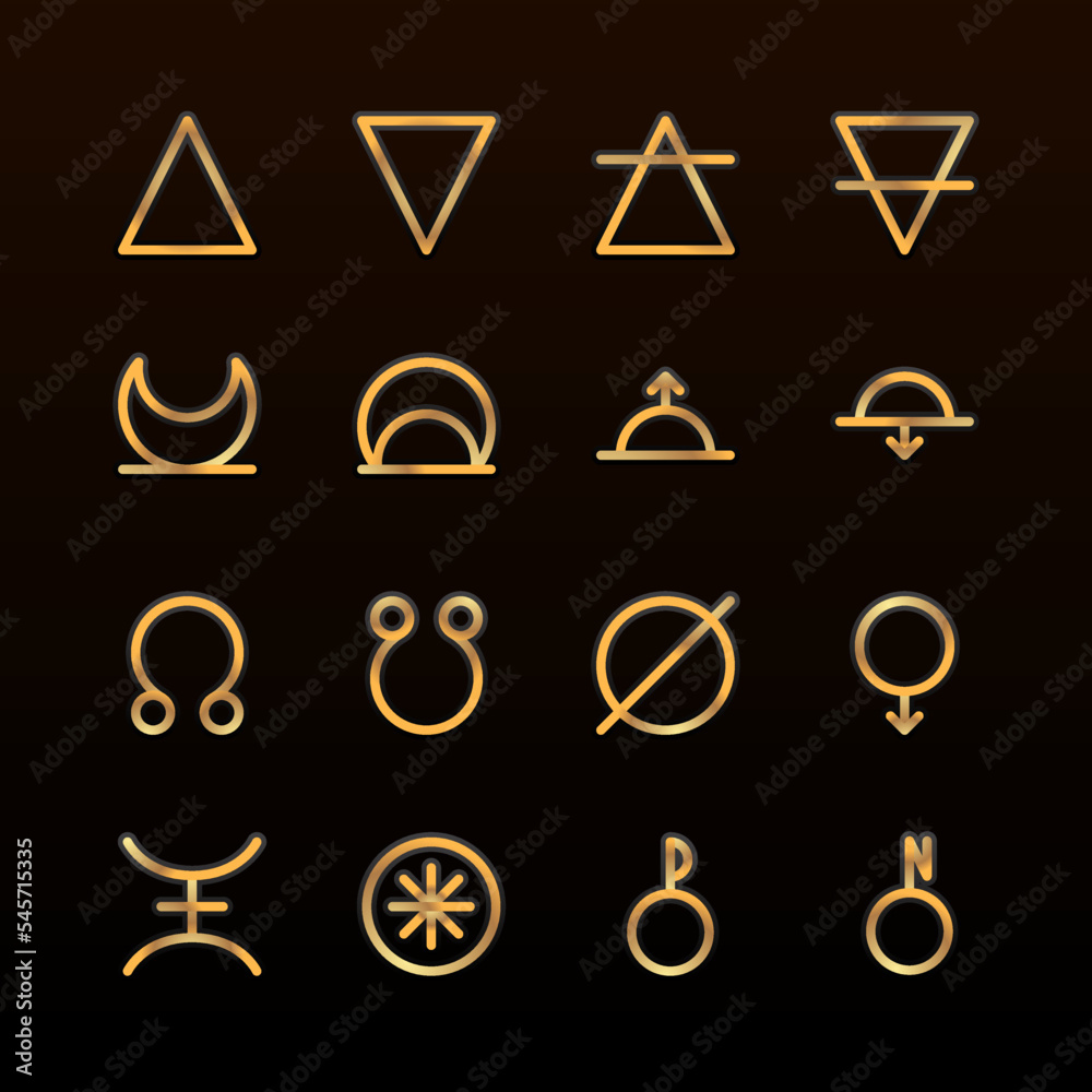 ASTROLOGY ELEMENTS zodiac horoscope thin line label linear design ...