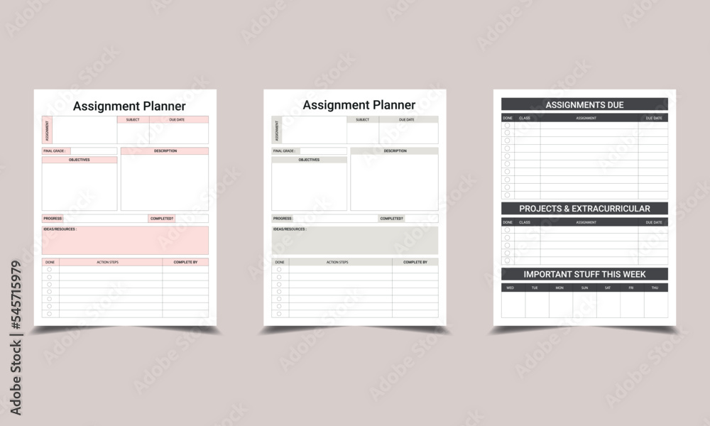Assignment Planner. Printable Template Stock Vector | Adobe Stock