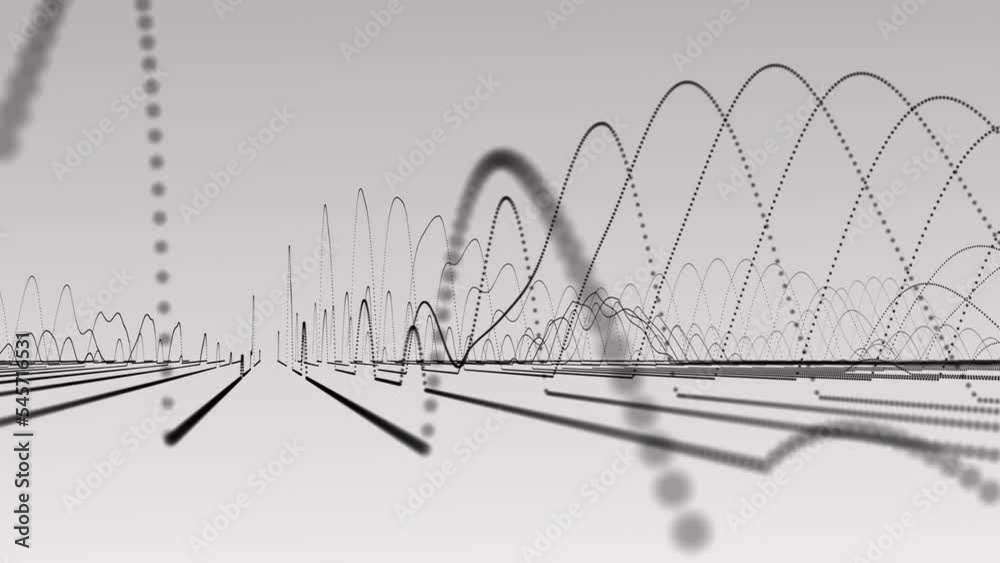 Oscillating waveform dotted lines flowing up and down towards the camera. This physics ...
