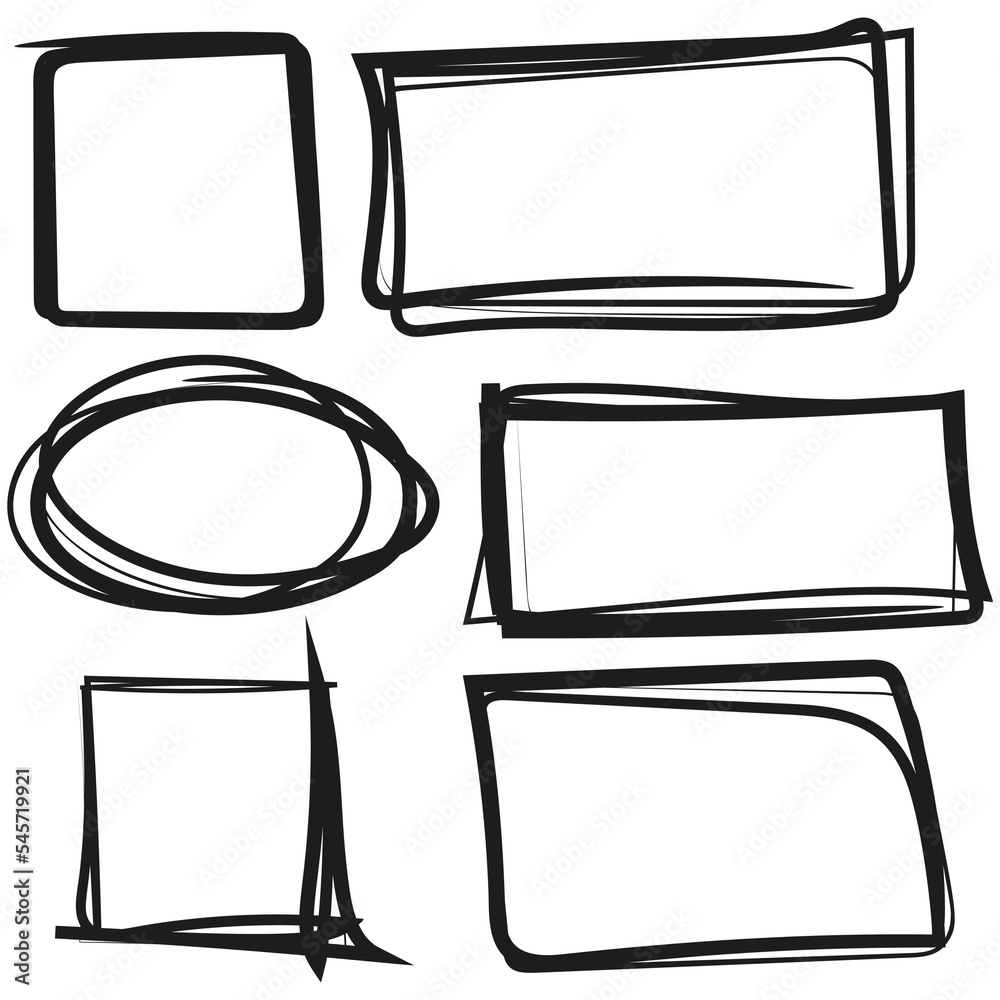Set of freehand drawn horizontal and vertical rectangles and squares ...