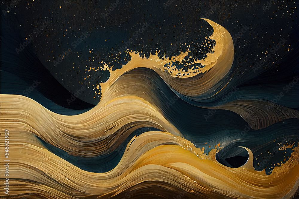 Sea dark night landscape. Moonlight reflected in the waves of the ocean ...