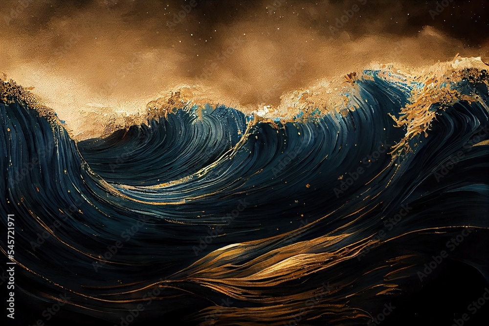 Sea dark night landscape. Moonlight reflected in the waves of the ocean ...