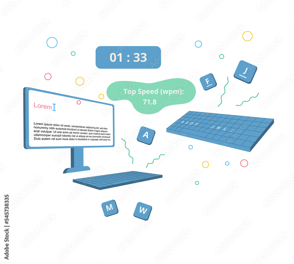 learning blind typing on computer keybord, with timer, top speed (wpm ...