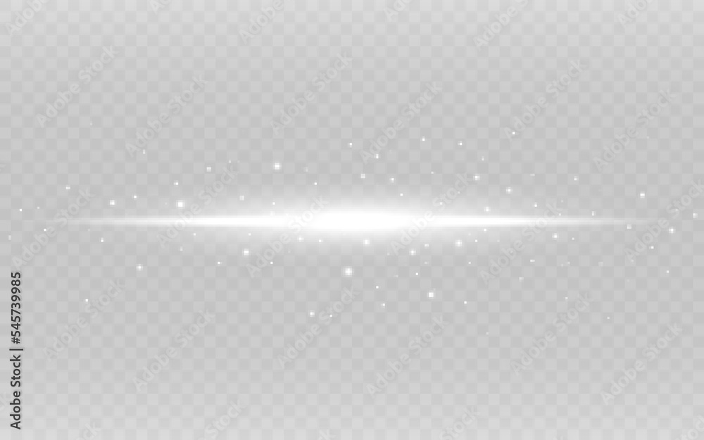 Glowing line. White horizontal light on transparent backdrop. Abstract ...