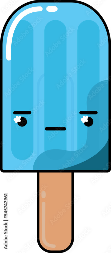 Cute cartoon blue popsicle with an annoyed expression on a white ...