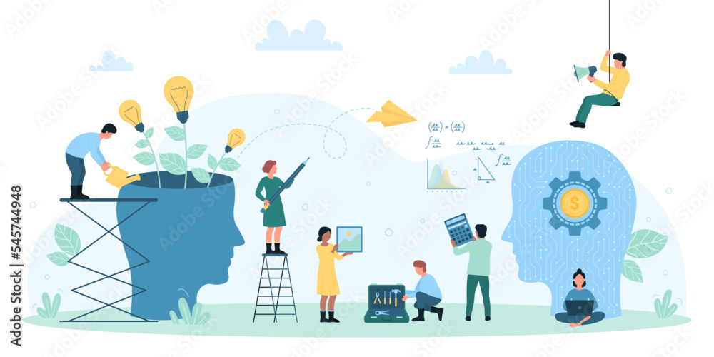 Exchange of knowledge, creative innovation in business community vector ...