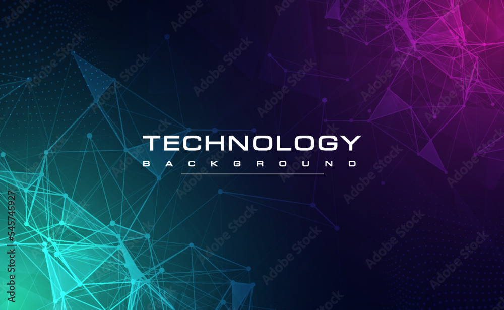 Digital technology blue green background, online cyber media algorithm ...